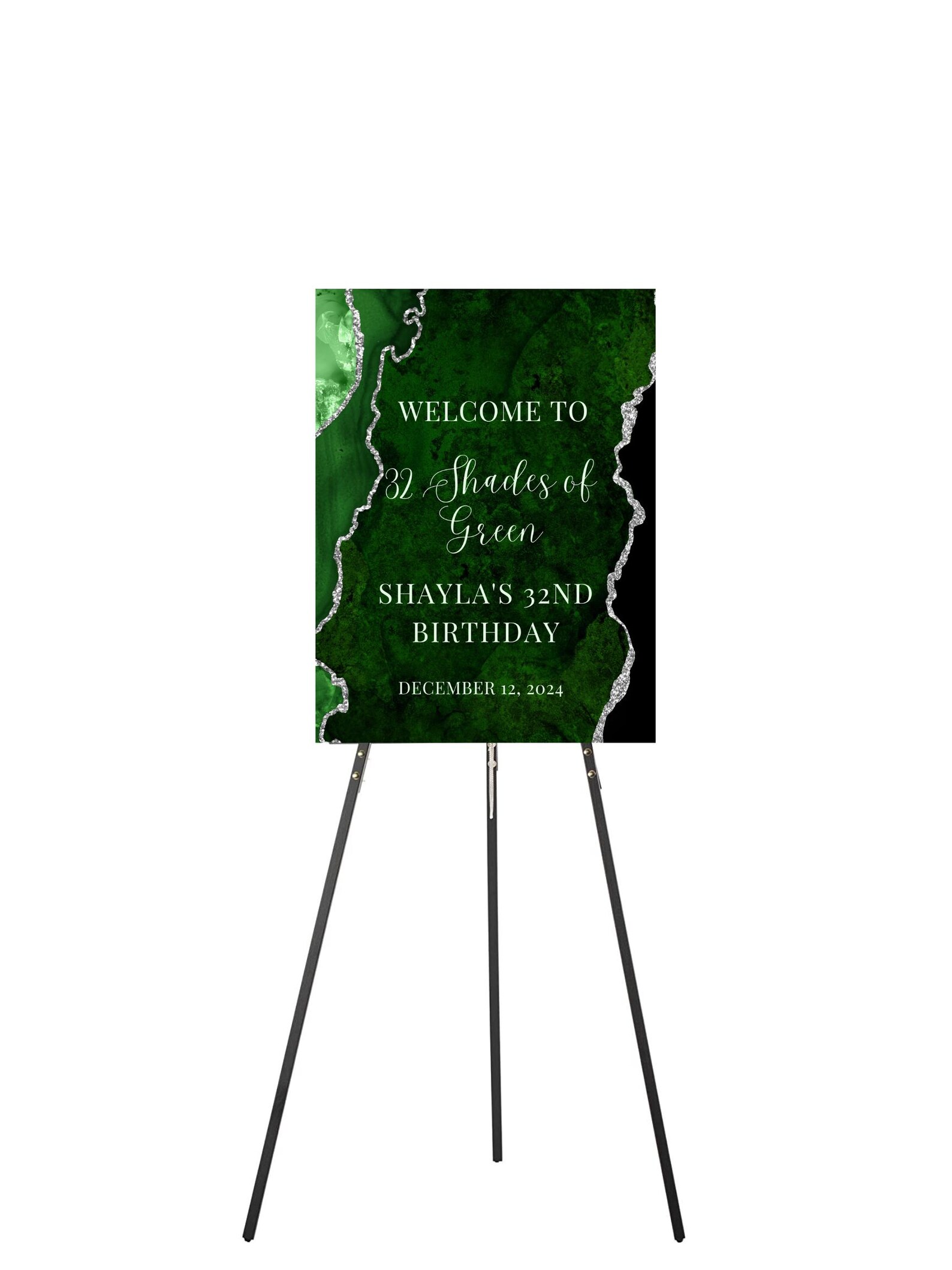 Editable Shades of Green Birthday Welcome Sign, Green and Silver ...