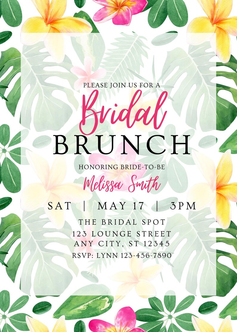 Tropical Bridal Brunch Invitation, Editable Bridal Shower Template ...