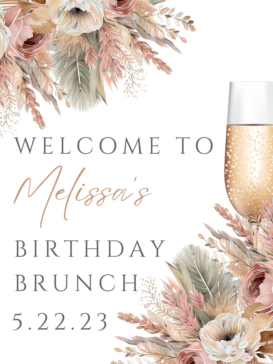 Editable Boho Brunch Welcome Sign, Pampas, Boho Floral, Bridal Brunch ...