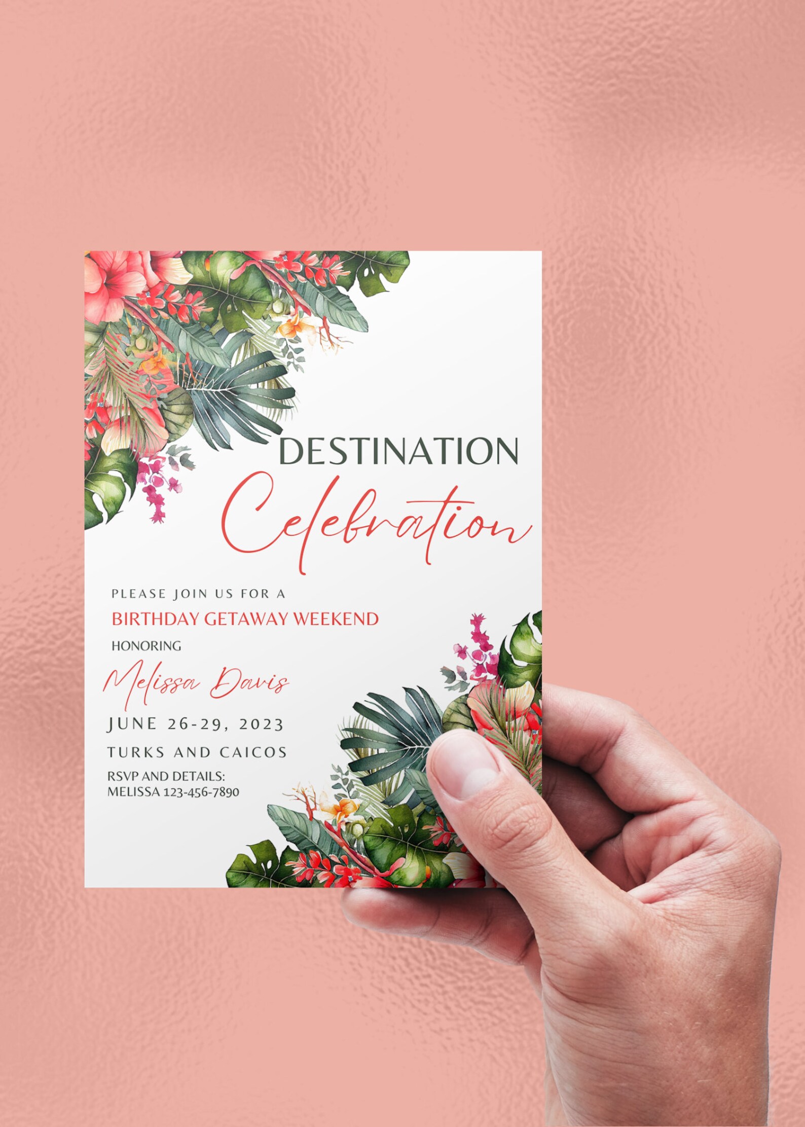 Editable Tropical Invitation, Birthday Weekend Invite, Girls Trip ...