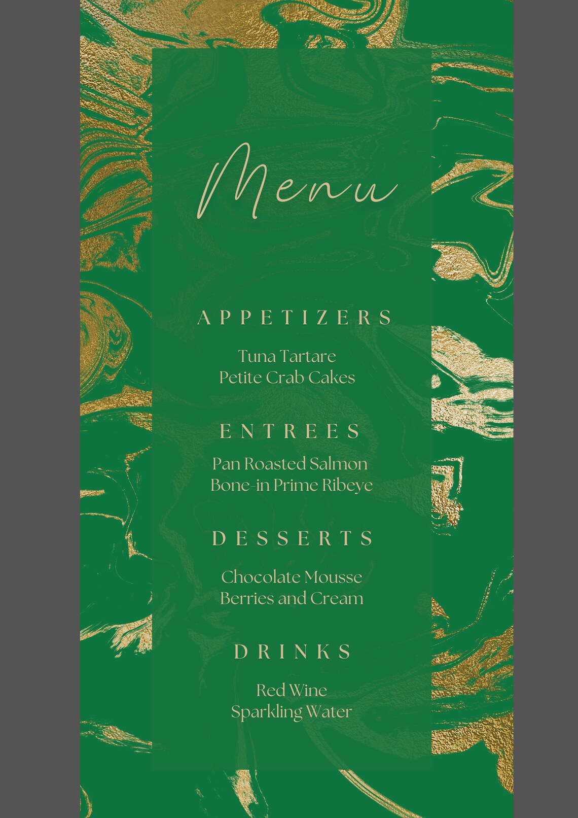 Editable Green and Gold Menu Card Template Marble Design - Etsy