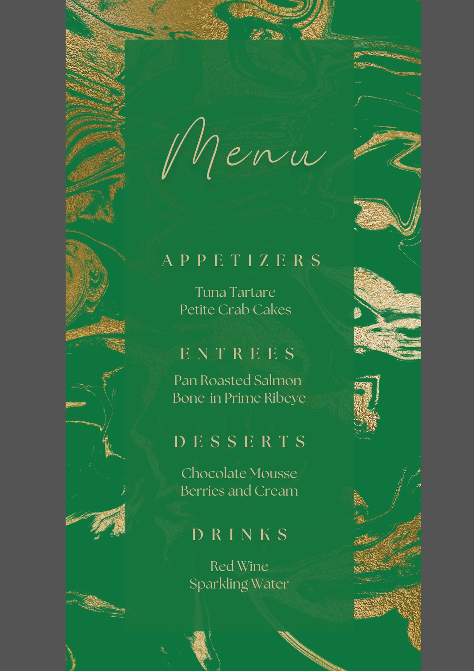 Editable Green and Gold Menu Card Template, Marble Design, Luxury, Menu ...