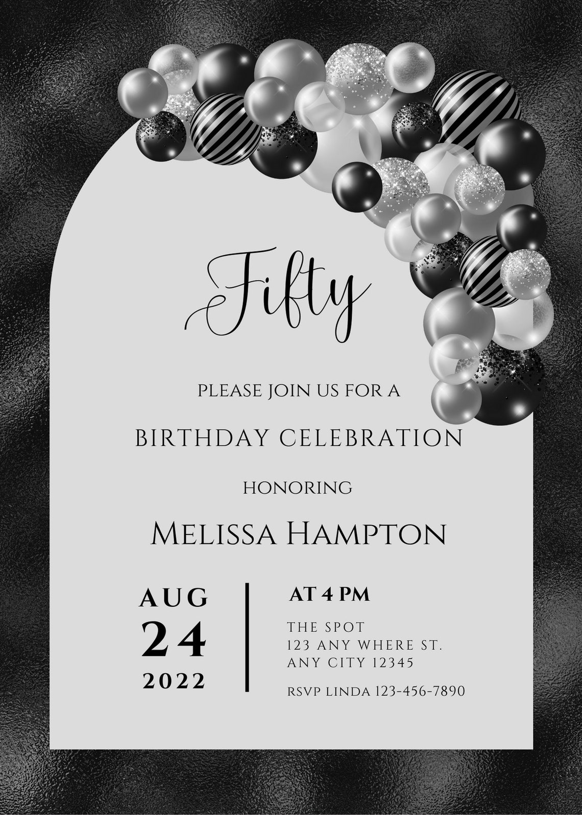 Editable Black and Silver Birthday Invitation Black and - Etsy