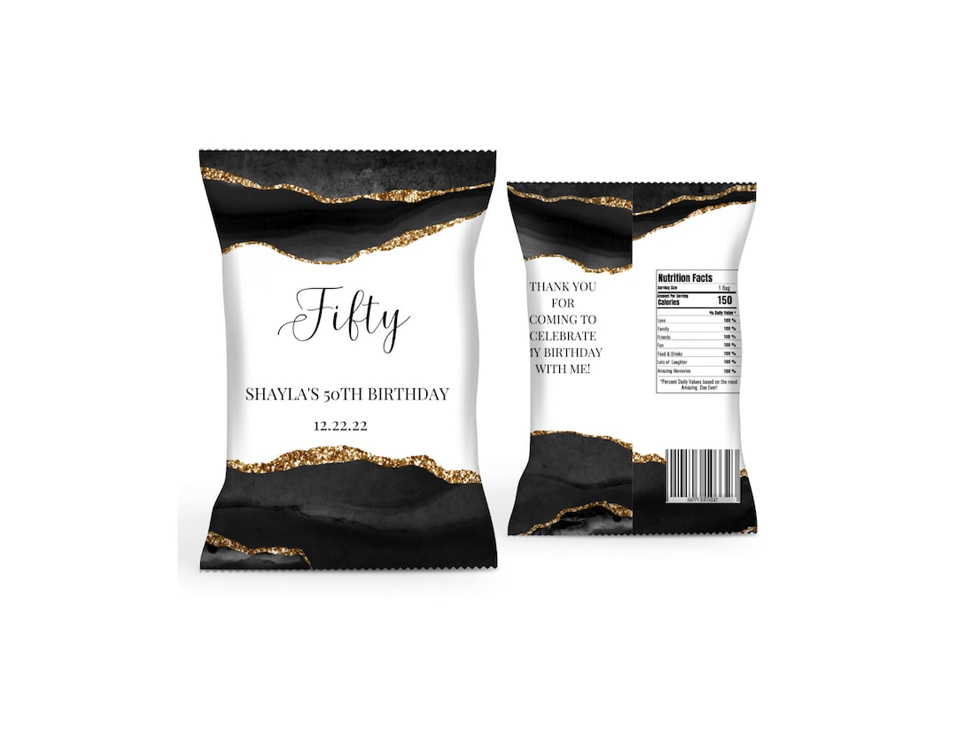 Editable Birthday Chip Bag, Black and White Chip Bag, Party Decor ...