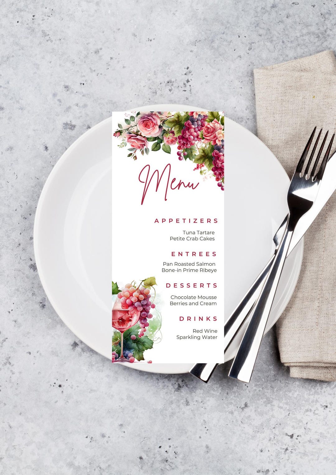 Editable Menu Card Template, Floral Menu Cards, Winery, Brunch Menu ...