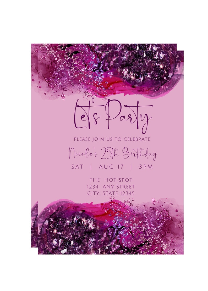 Editable Purple Invitation Let's Party Birthday Invite - Etsy