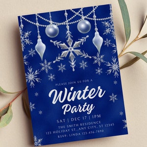 Editable Winter Party Invitation, Snowflake Invitation, Holiday Party ...