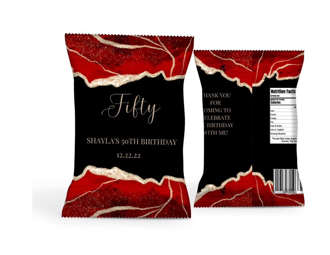 Editable Birthday Chip Bag, Red and Gold Chip Bag, Party Decor, Party ...