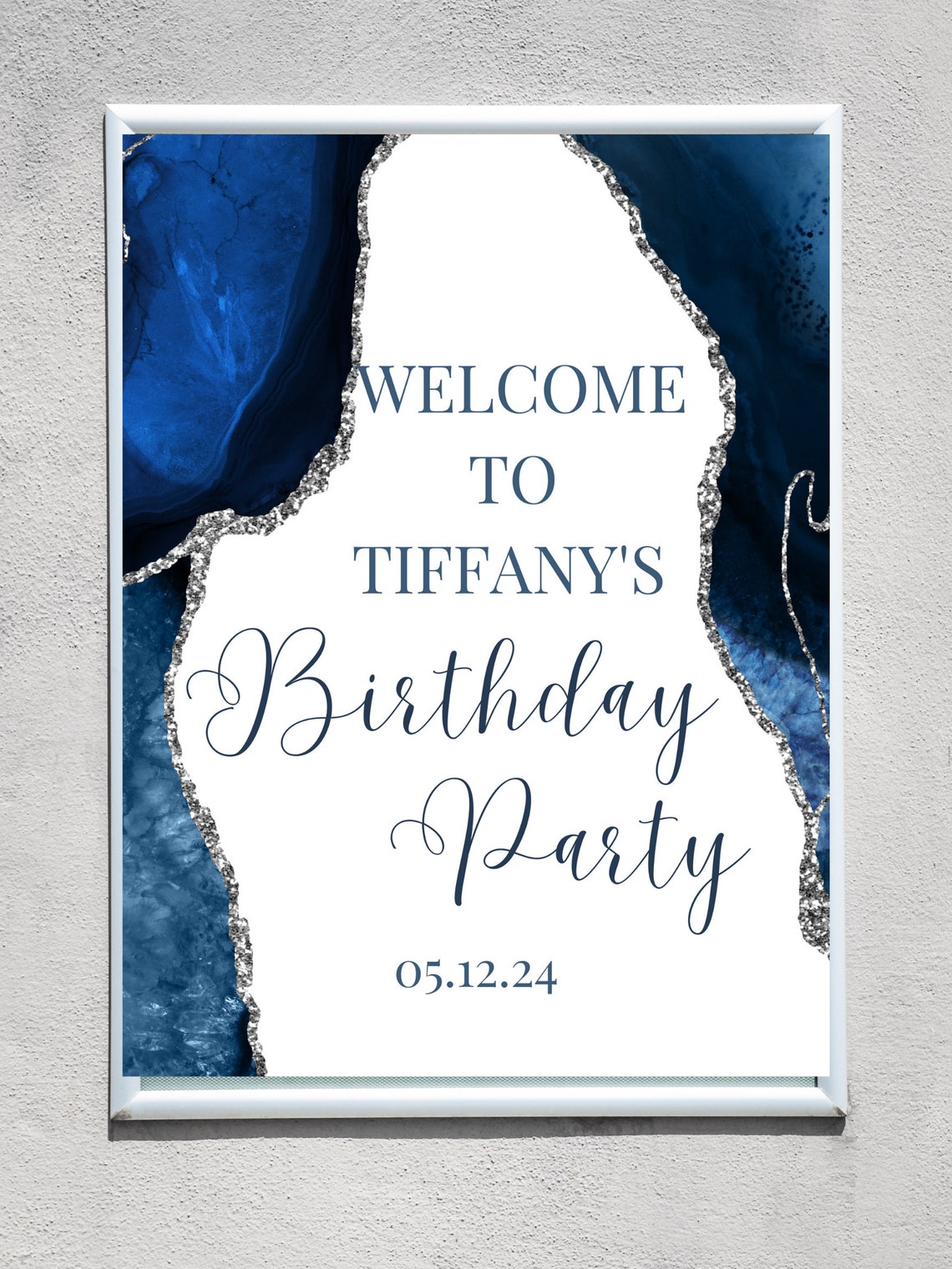 Editable Blue and White Birthday Welcome Sign Agate Birthday - Etsy
