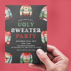 Editable Ugly Sweater Party Invitation, Christmas Party Invitation ...