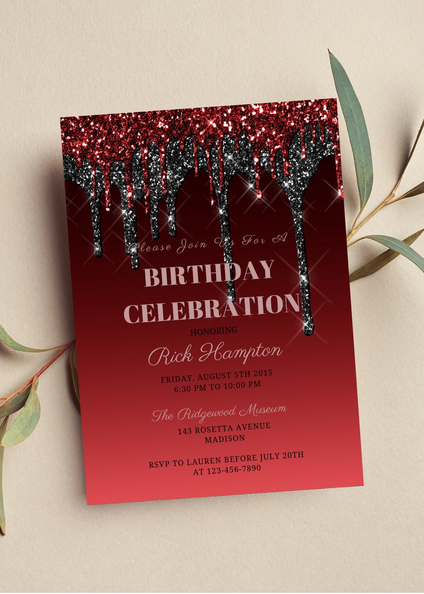 Editable Red and Black Birthday Invitation Red and Black - Etsy