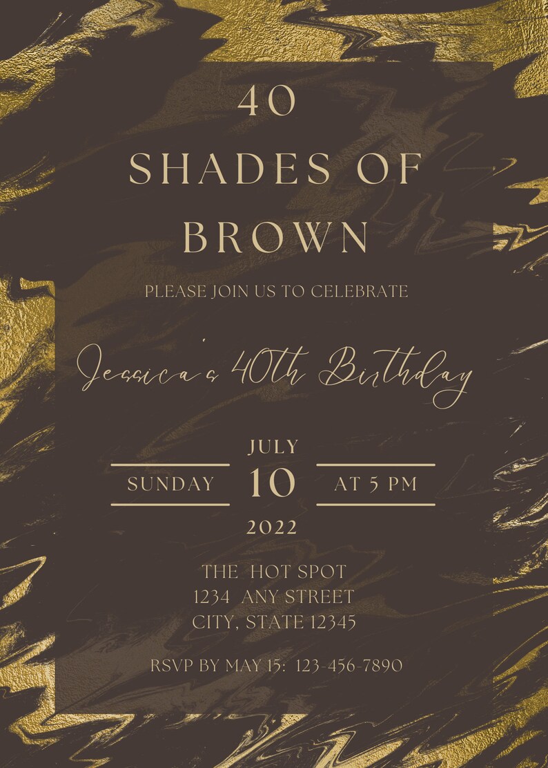 Editable Shades of Brown Birthday Invitation, Brown and Gold, Shades of ...