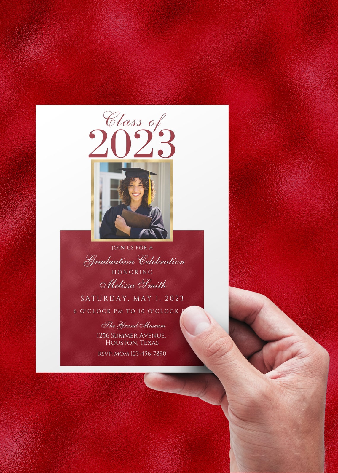 Editable Graduation Invitation 2025 With Photo, Red Graduation ...