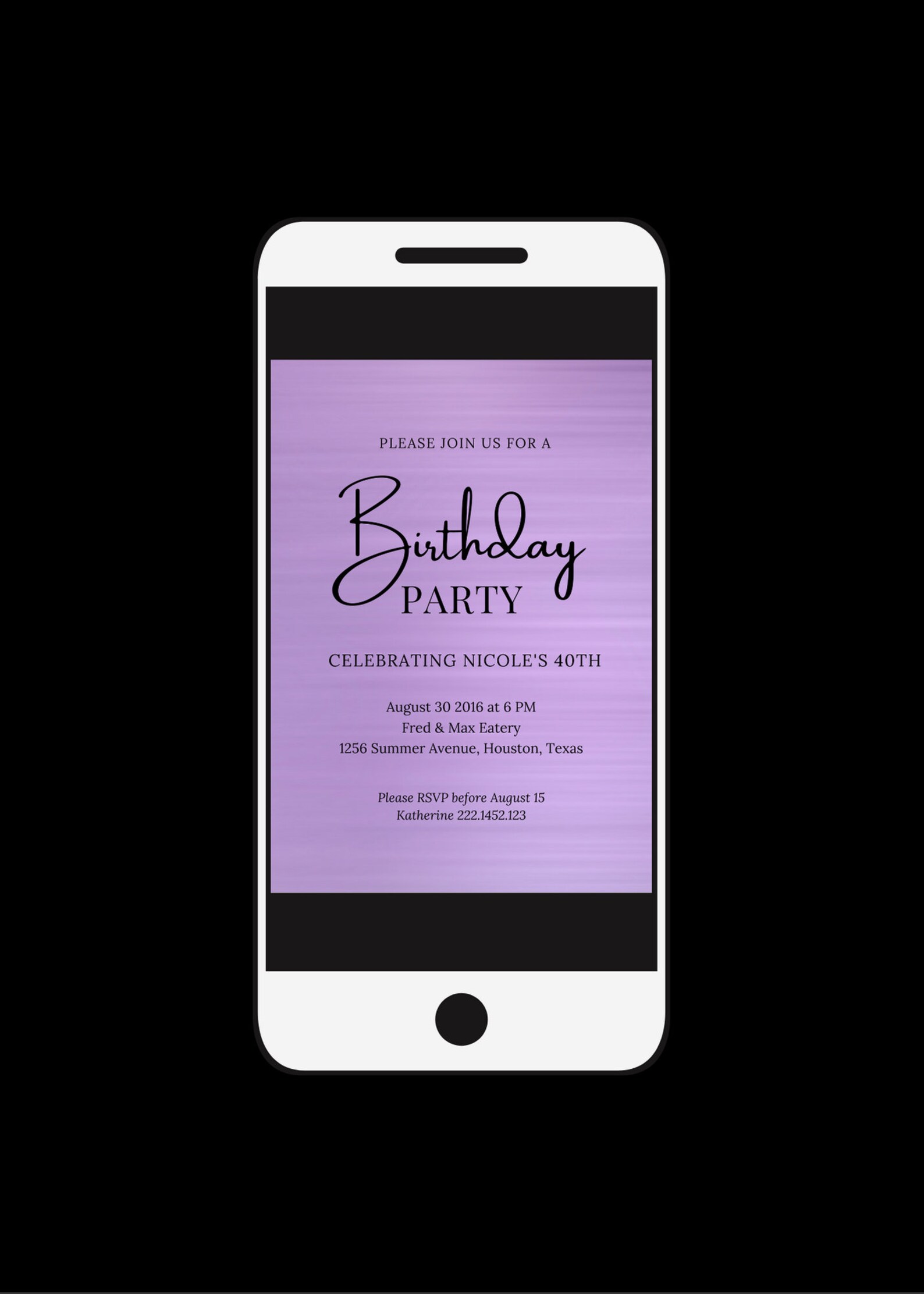 Purple Birthday Party Invitation, Editable, Minimalist, Modern ...