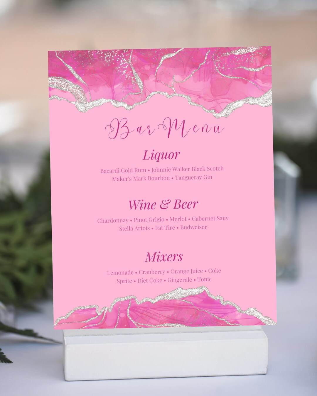 Editable Pink and Silver Bar Menu Cards Template, Full Size Menu, Table ...