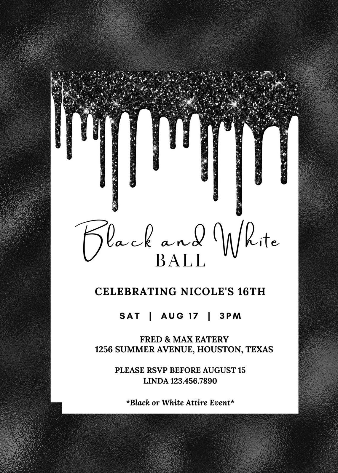 Editable Black and White Ball Invitation Black Dripping - Etsy