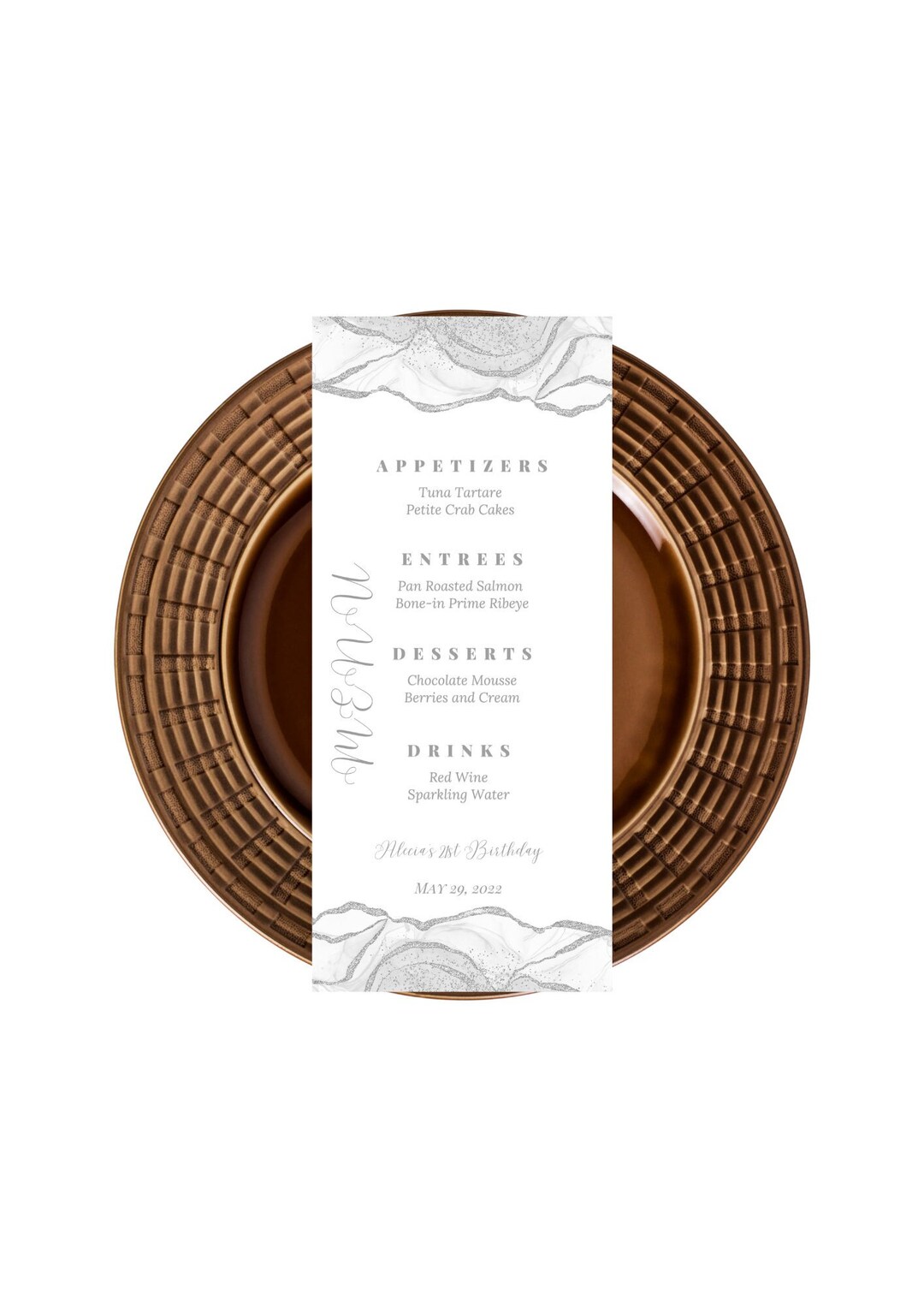 Editable Menu Card Template, White and Silver Menu Cards, Birthday ...