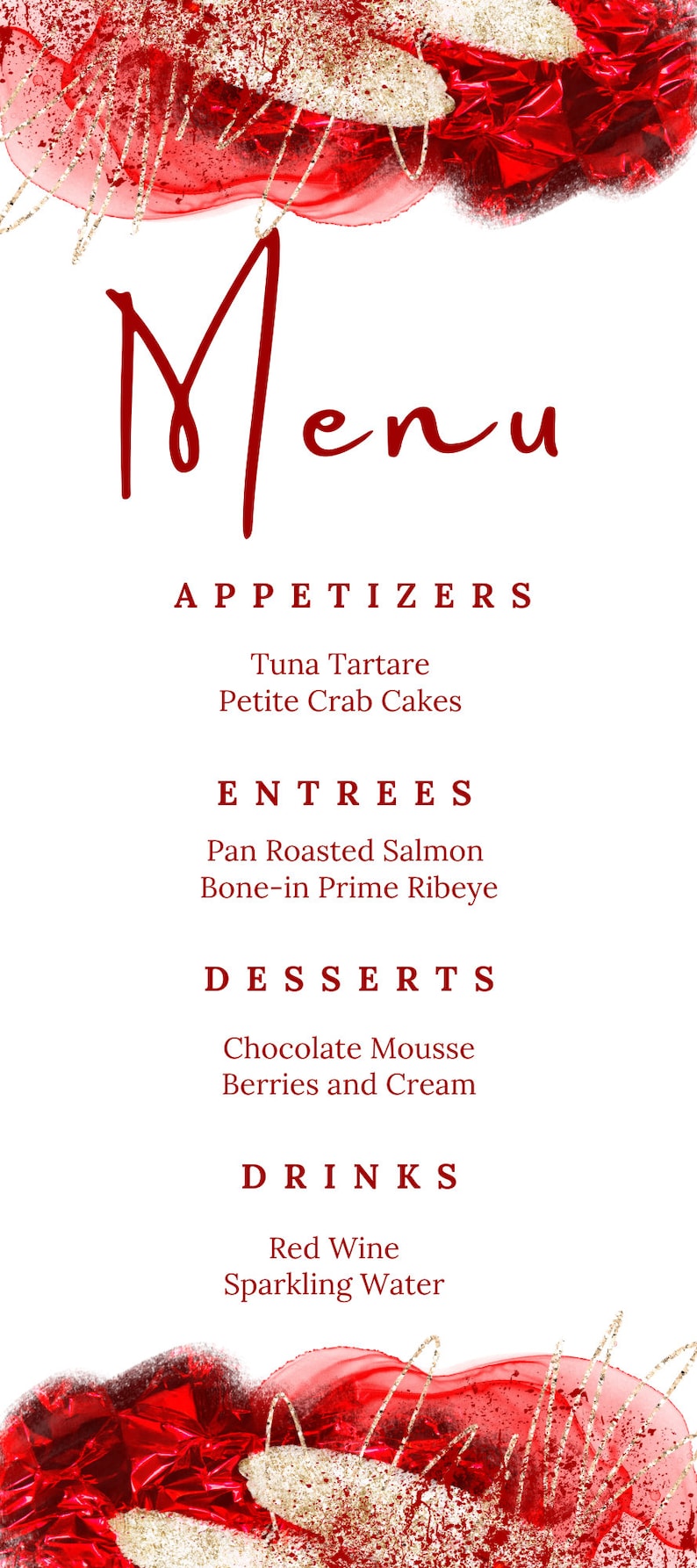 Editable Red and Gold Menu Template Birthday Dinner Menu - Etsy