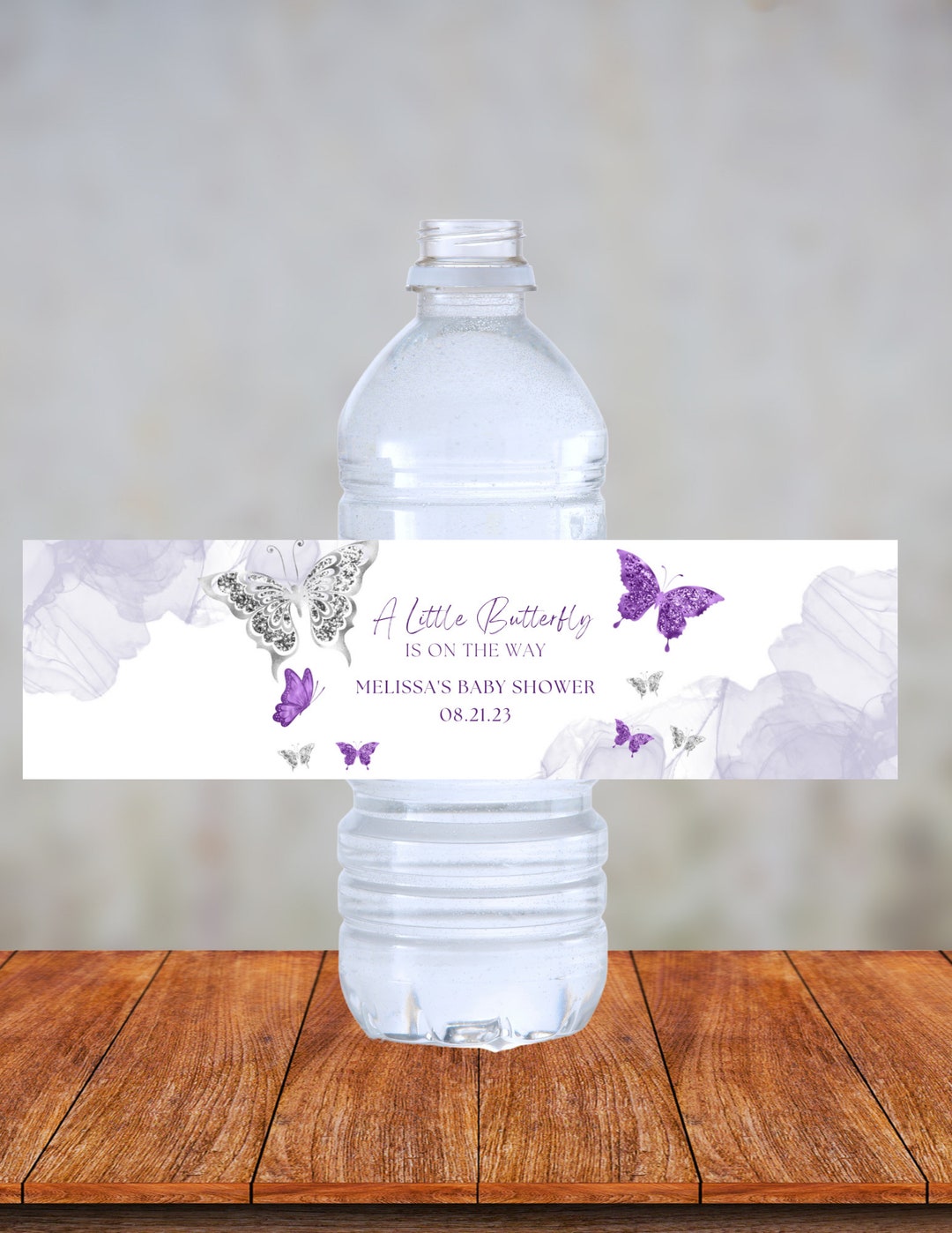 Editable Butterfly Water Bottle Label Template, Purple and Silver ...