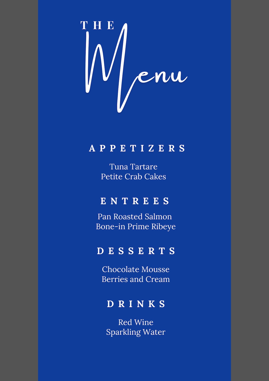 Editable Blue Menu Card Template Minimalist Menu Card - Etsy