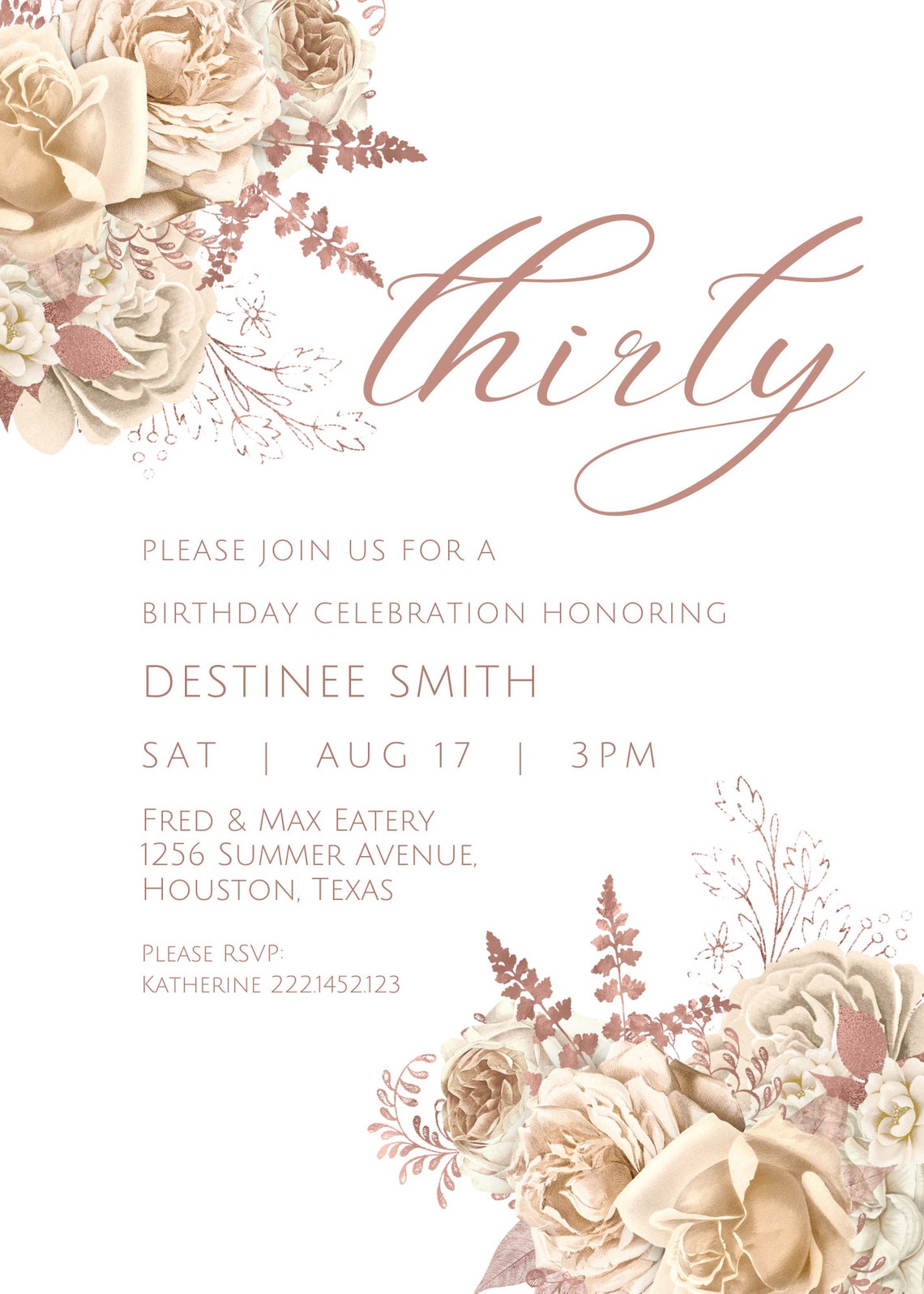 Editable Ivory and Rose Gold Floral Invitation Ivory and Rose - Etsy