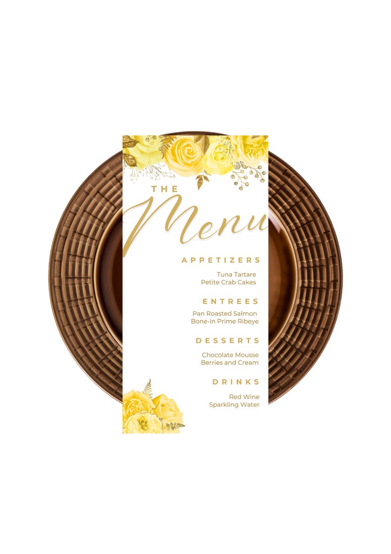 Editable Menu Card Template Yellow and Gold Menu Card - Etsy