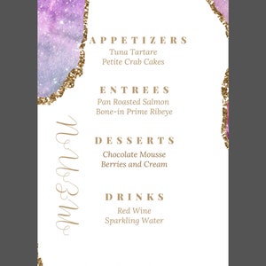 Editable Galaxy Menu Card Template, Birthday Party Agate Menu Card ...