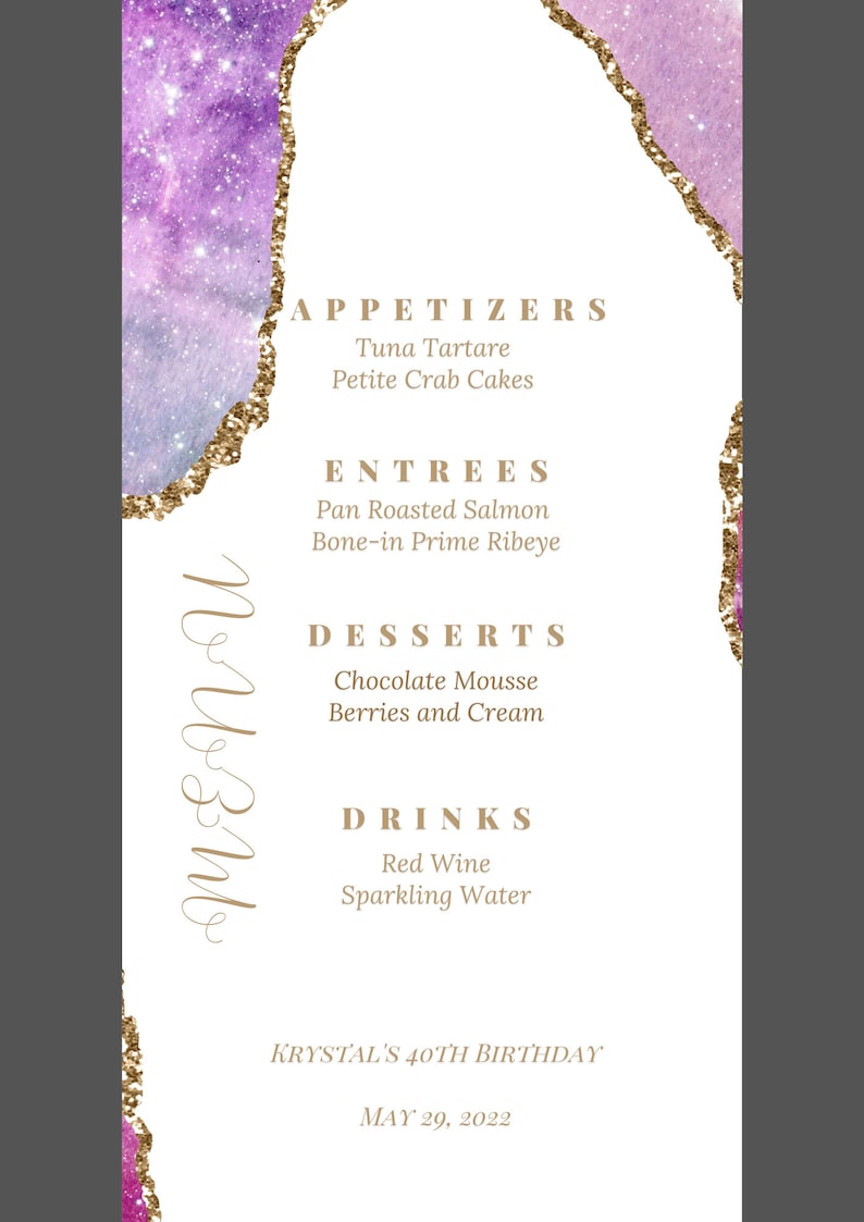 Editable Galaxy Menu Card Template Birthday Party Agate Menu - Etsy
