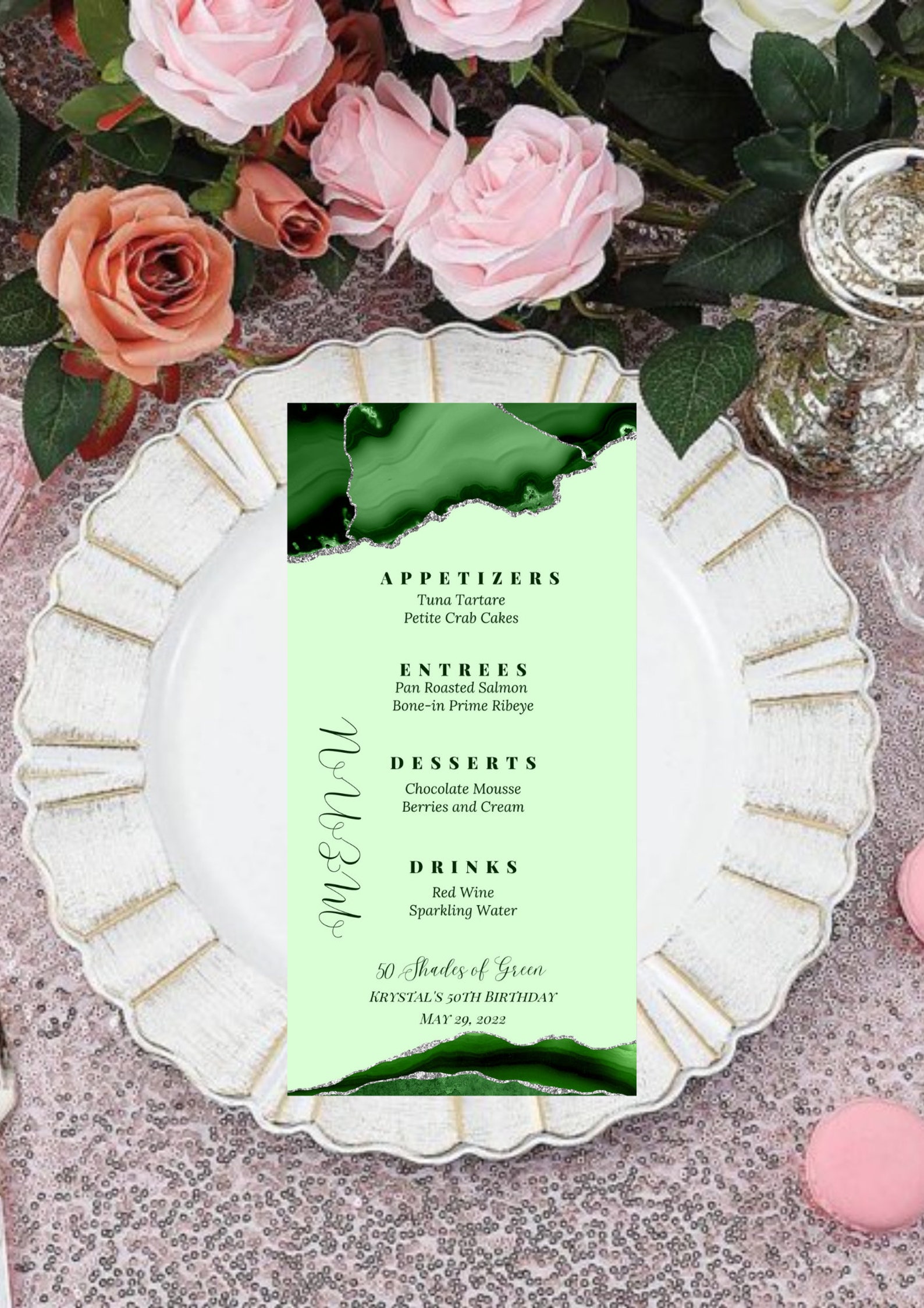 Editable Shades of Green Menu Card Template Green Menu Card - Etsy