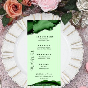 Editable Shades of Green Menu Card Template, Green and Silver, Green ...