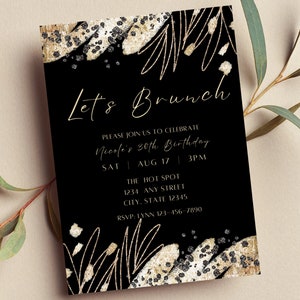 Editable Brunch Invitation, Let's Brunch, Birthday, Black and Gold ...