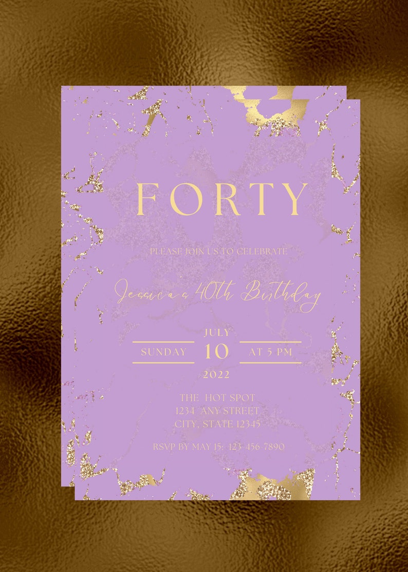 Editable Lilac and Gold Birthday Invitation Purple Marble - Etsy
