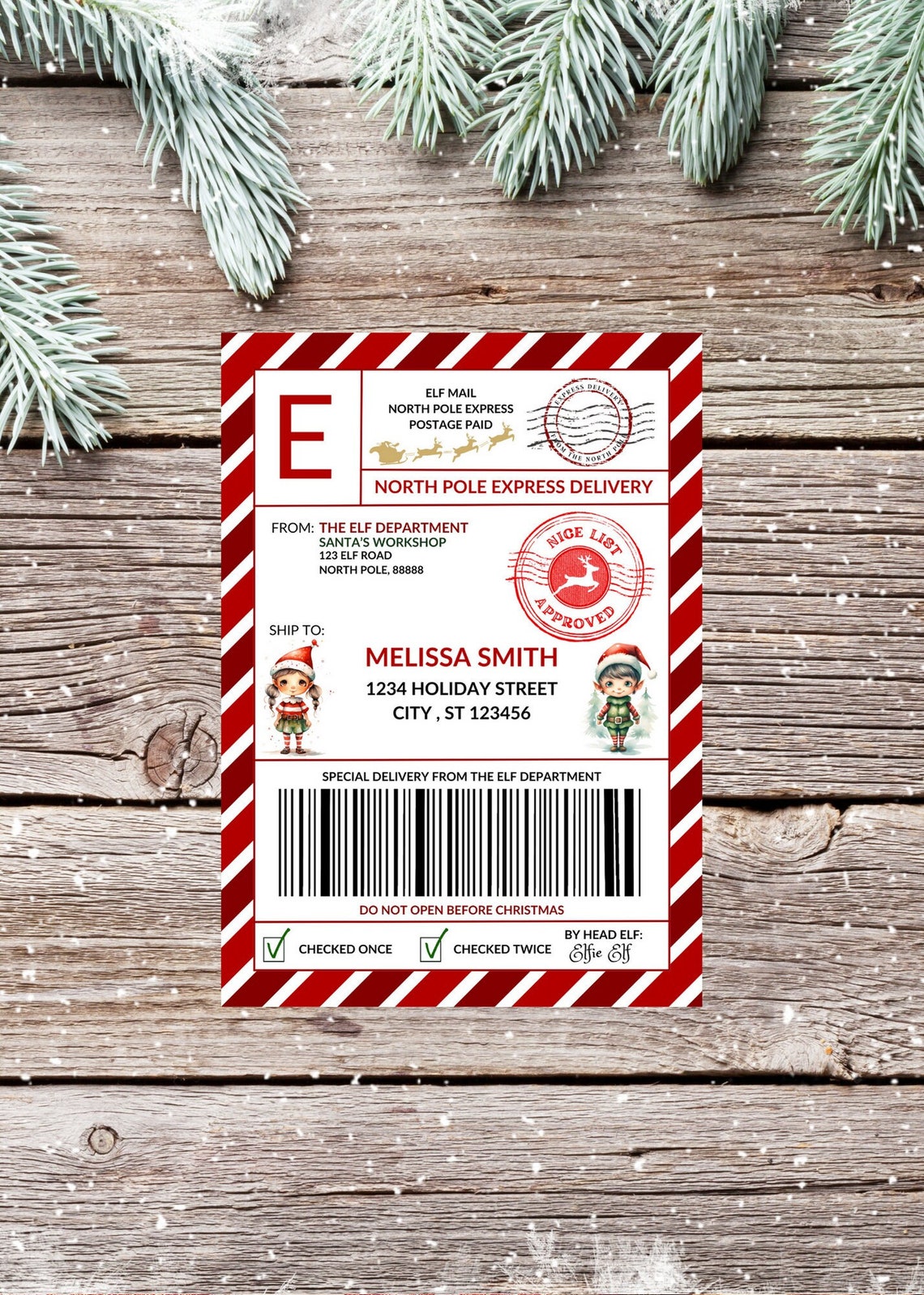 Printable North Pole Mail, Santa Shipping Label Editable Elf Postage ...