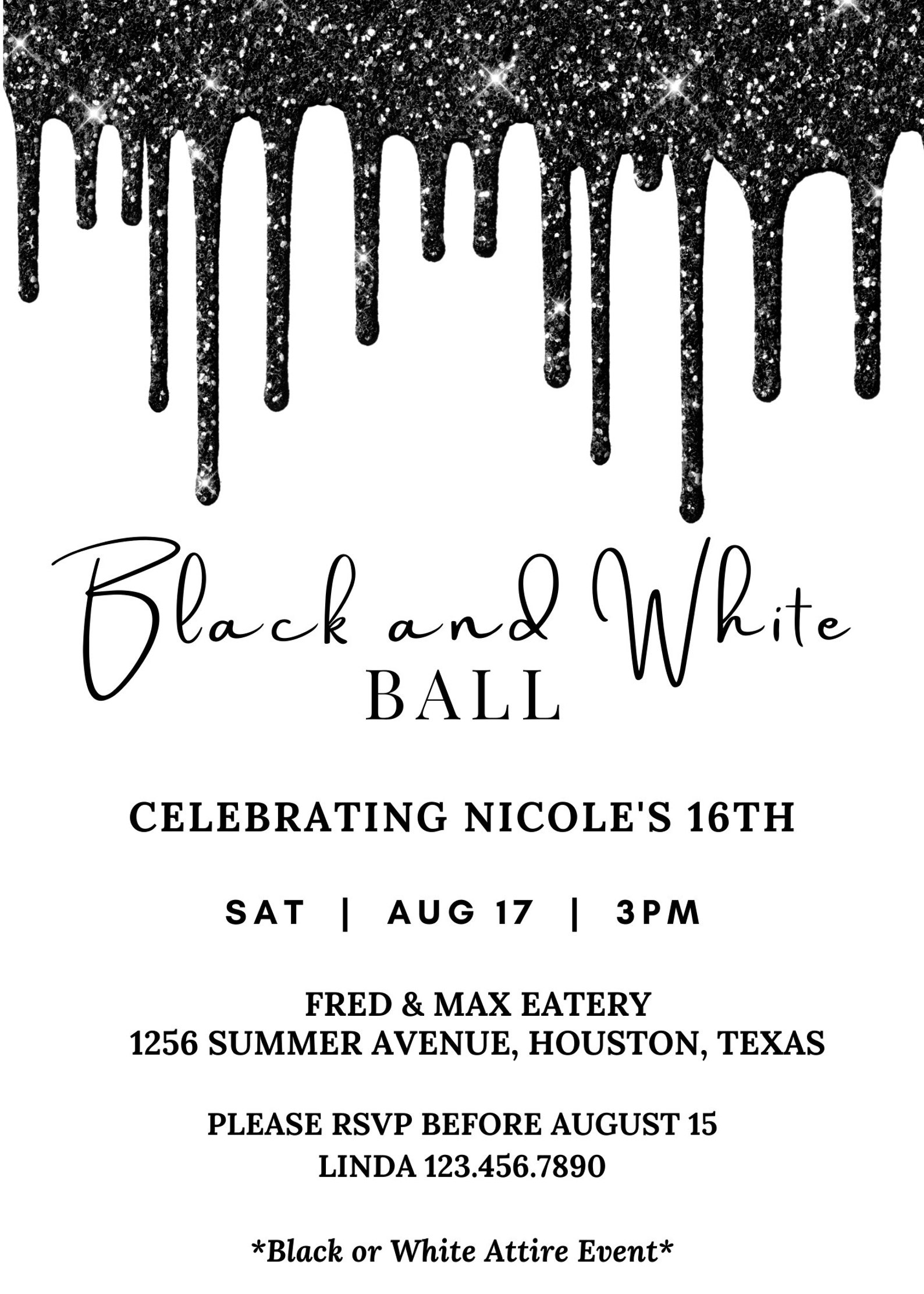 Editable Black and White Ball Invitation Black Dripping - Etsy
