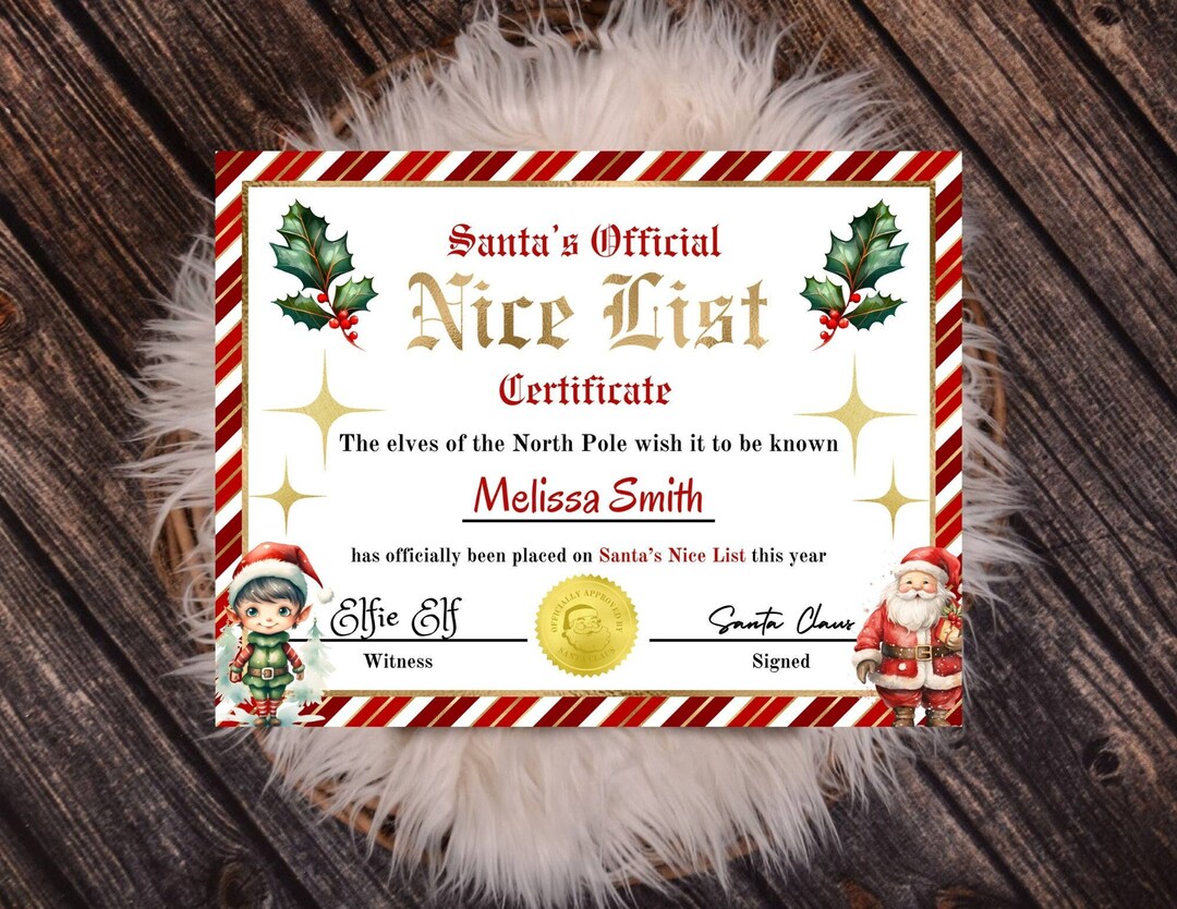 Editable Santa's Official Nice List Certificate, Printable - Etsy