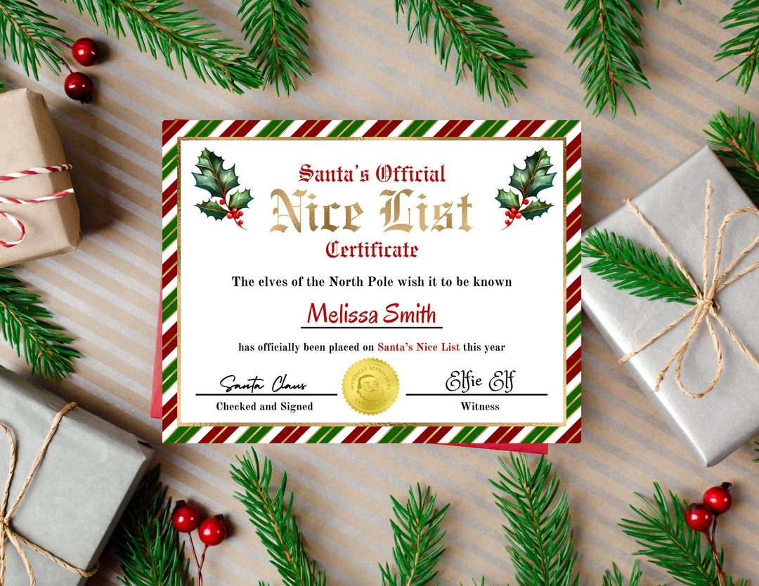 Santa Nice List Certificate Editable Santa Approved Printable ...