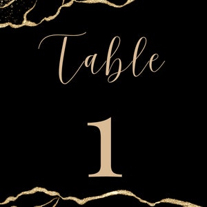 Printable Table Numbers, Black and Gold Table Numbers Template, Wedding ...
