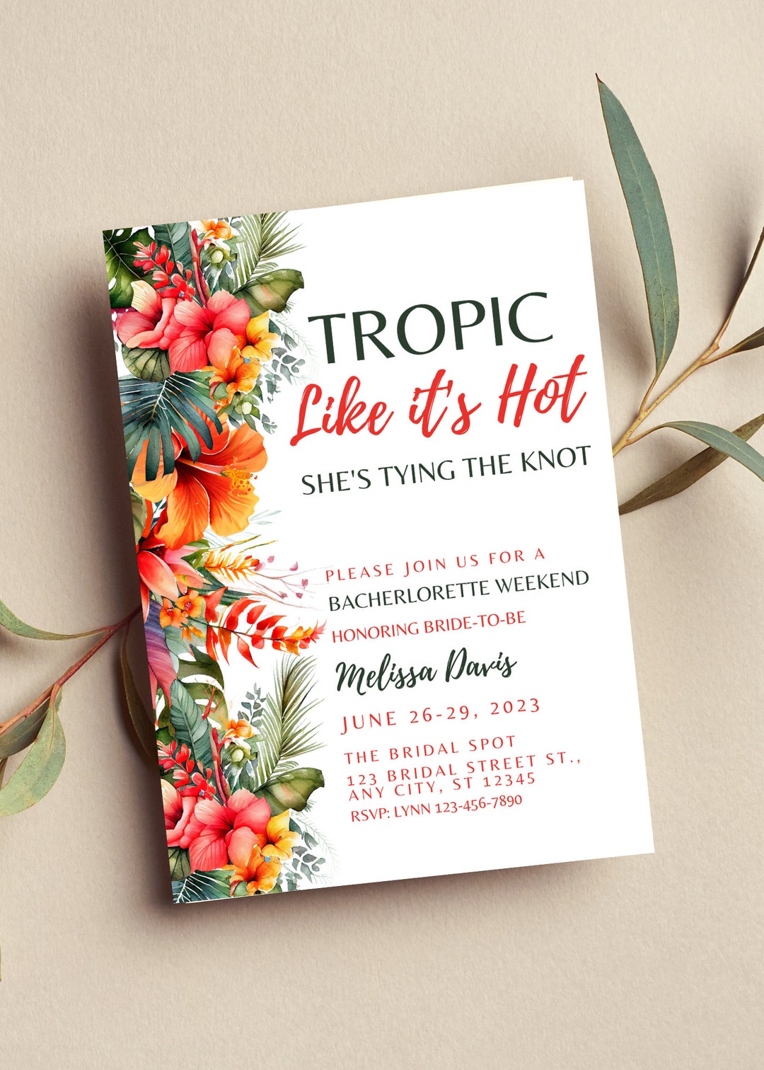 Editable Tropic Like It's Hot Bachelorette Invitation, Girls Trip ...