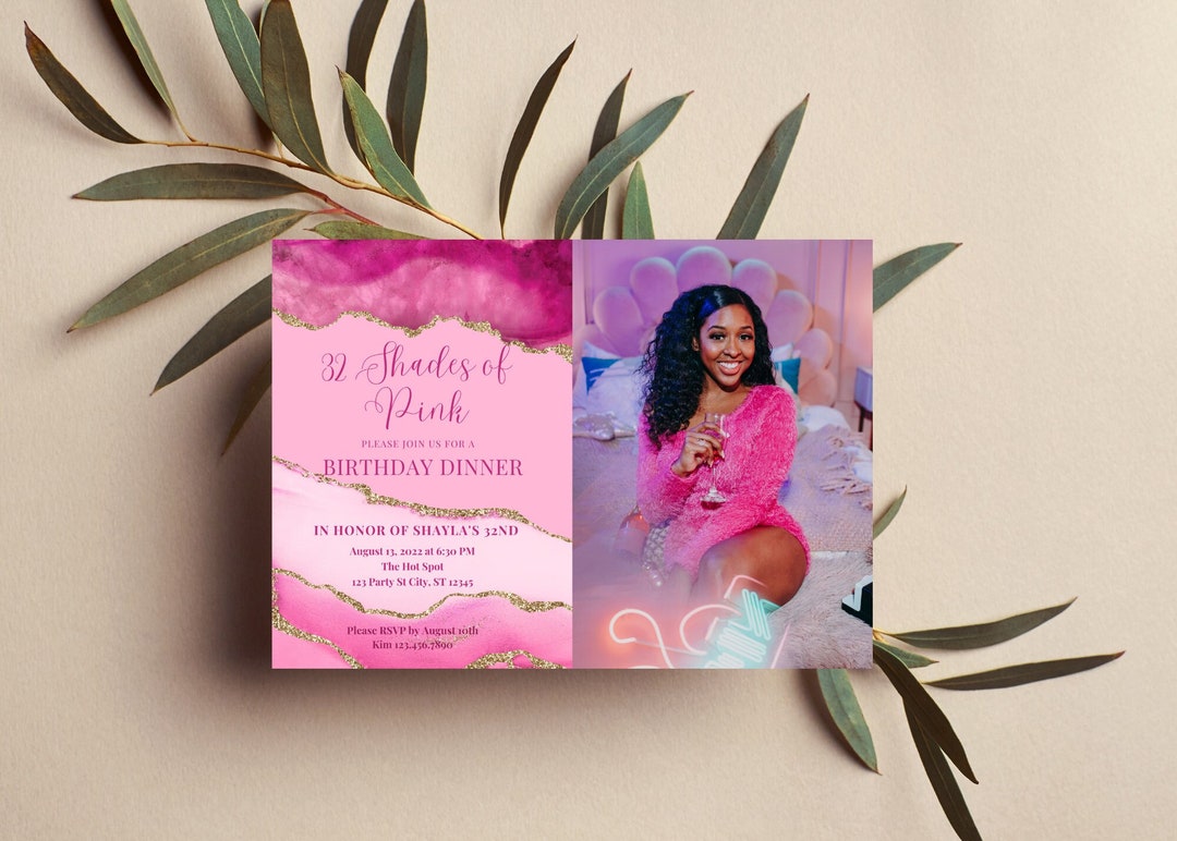 Editable Shades of Pink Invitation With Photo, Agate Birthday Dinner ...