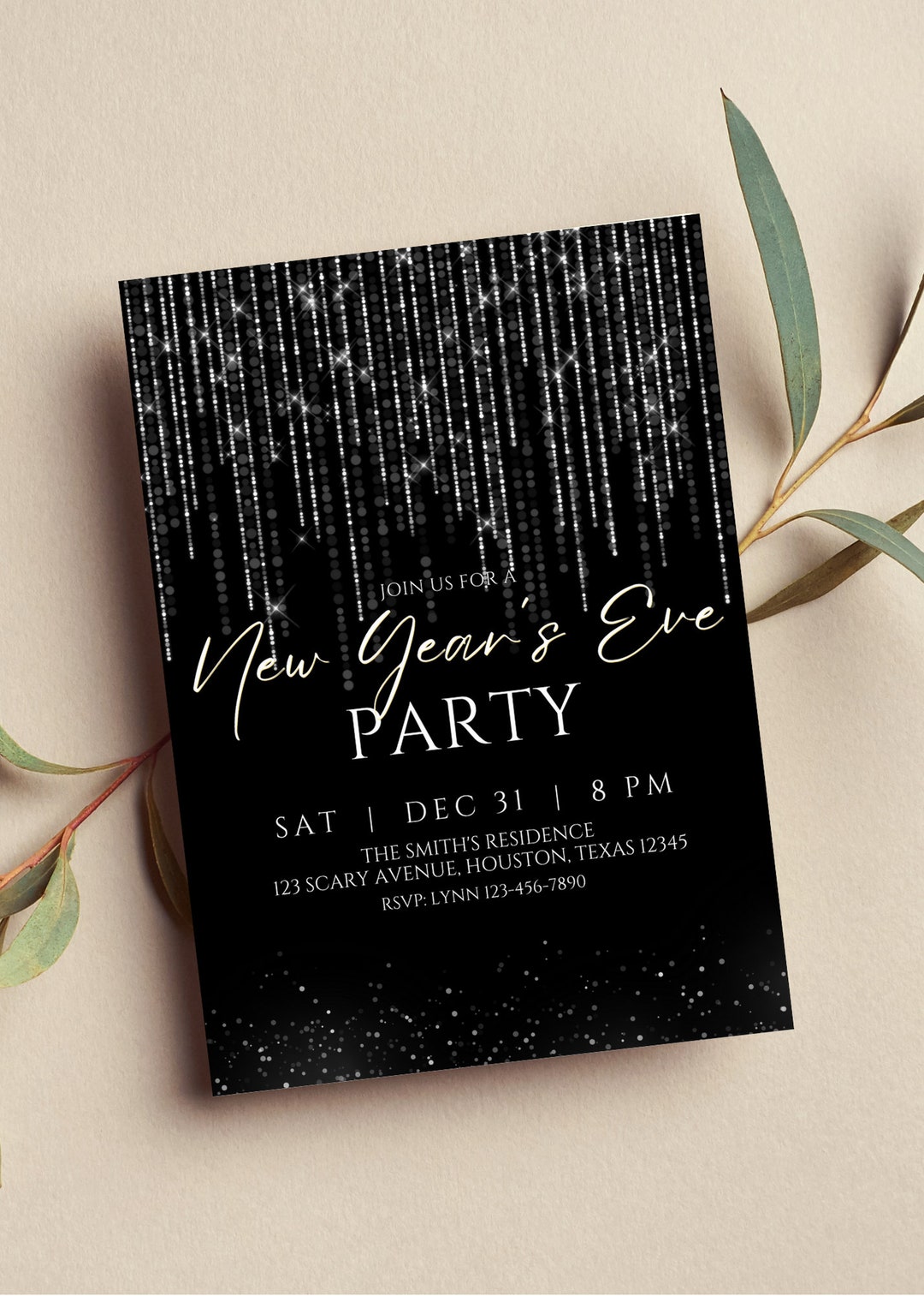 Editable New Years Eve Invitation Silver, Printable or Digital ...