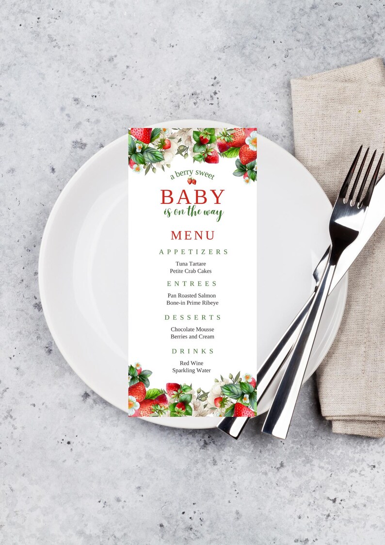 Editable Strawberry Menu Template, Printable Party Menu, Instant ...