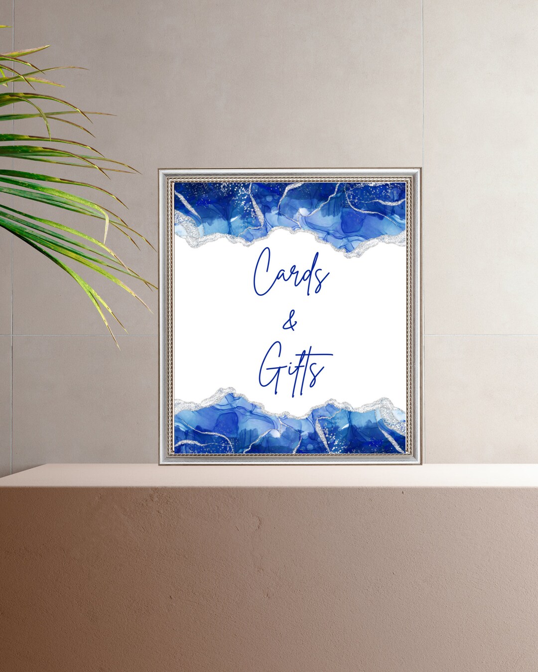 Editable Cards and Gifts Sign, Royal Blue, White and Silver, Table Sign ...