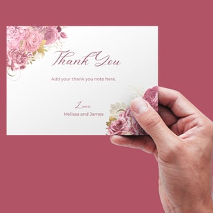 Printable Thank You Card, Editable Pink and Gold Floral Thank You Note ...