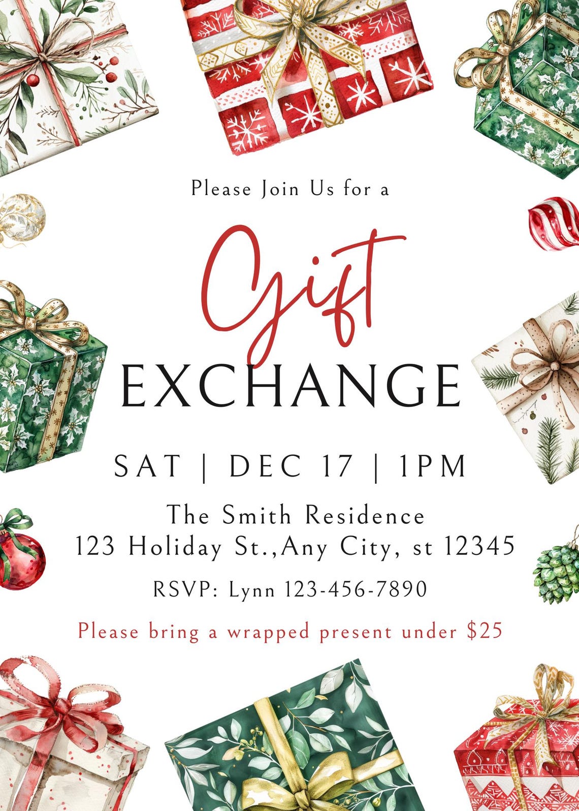 Editable Gift Exchange Invitation, Christmas Printable or Digital ...