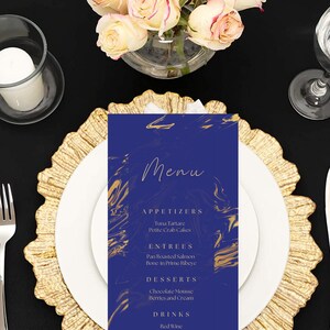 Editable Blue and Gold Menu Card Template, Marble Design, Luxury, Menu ...