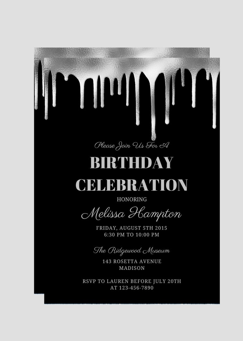 Editable Black and Silver Invitation Birthday Invitation - Etsy