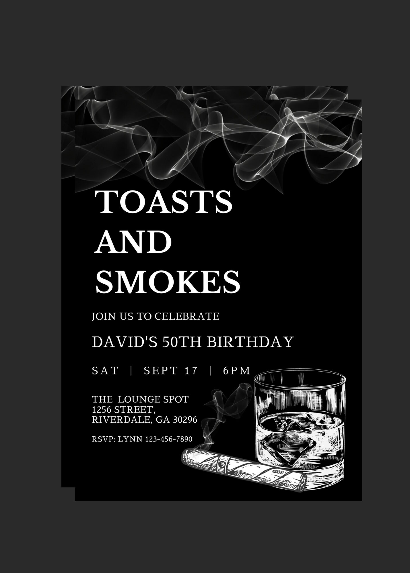 Editable Toasts and Smokes Invitation Men Invitation Adult - Etsy