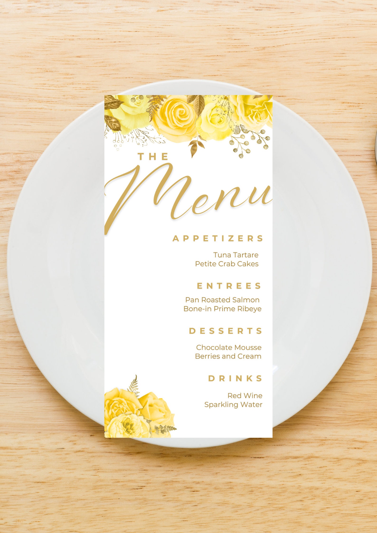 Editable Menu Card Template Yellow and Gold Menu Card - Etsy
