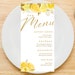 Editable Menu Card Template, Yellow and Gold Menu Cards, Floral, Dinner ...