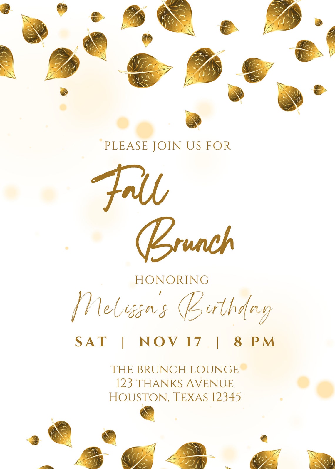 Editable Fall Brunch Invitation Birthday Brunch Gold Leaf - Etsy